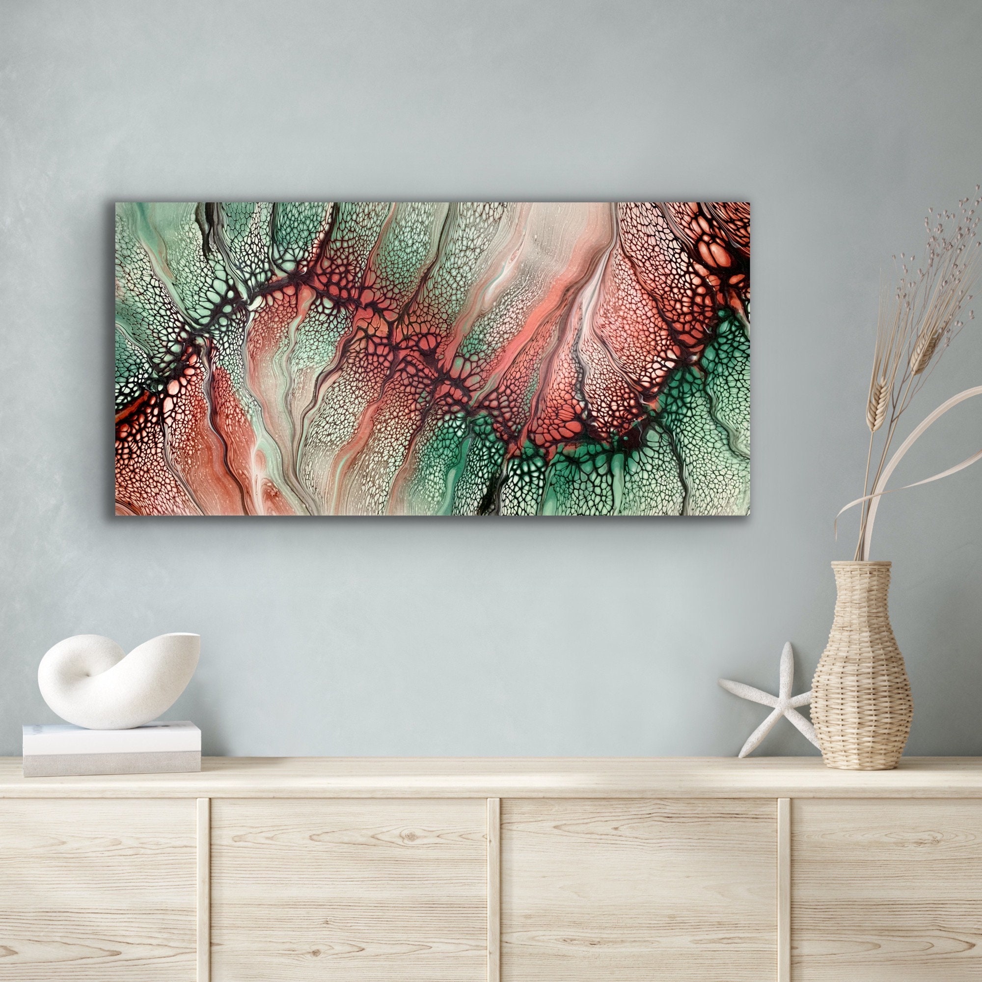 Stunning and Modern Merlot and Green Abstract Fluid Art Acrylic Pour ...