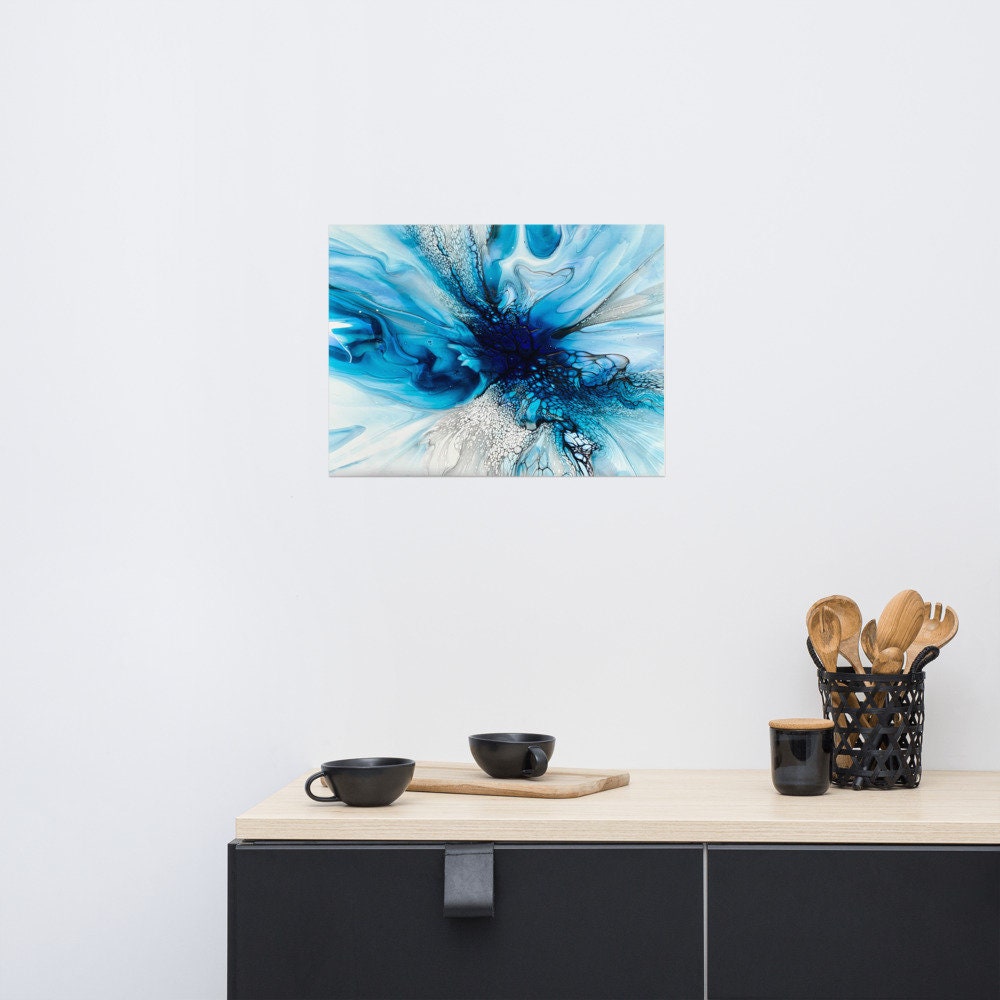 Stunning Shades of Blue Abstract Fluid Art Giclee Poster/print. Acrylic ...