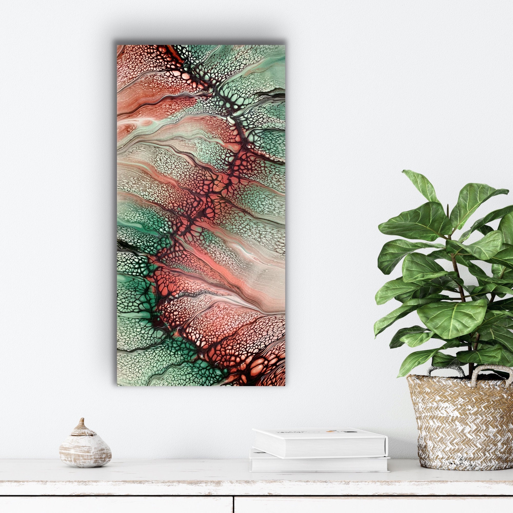 Stunning and Modern Merlot and Green Abstract Fluid Art Acrylic Pour ...