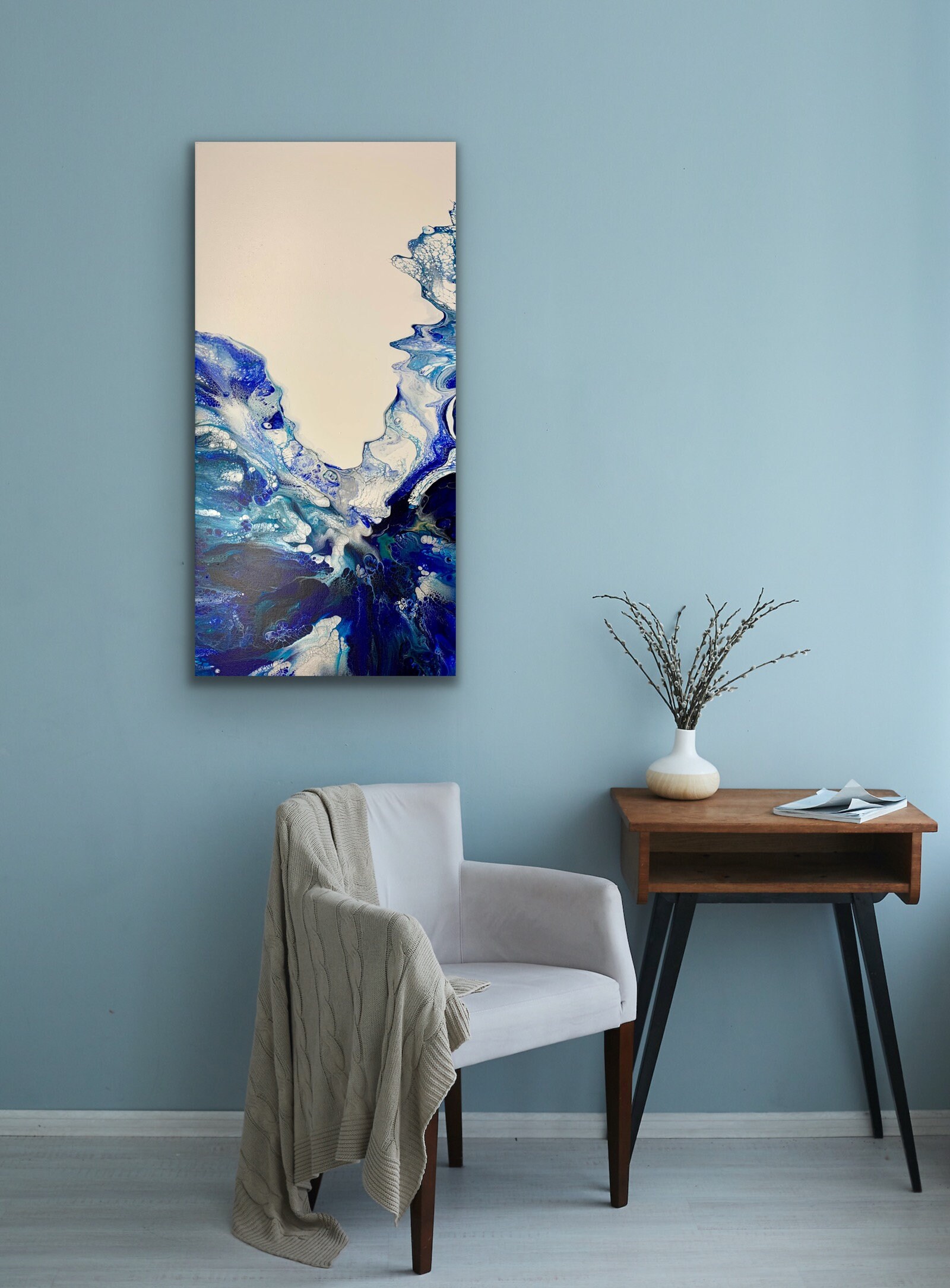 Stunning Shades of Blue and Silver With a White Background Abstract ...
