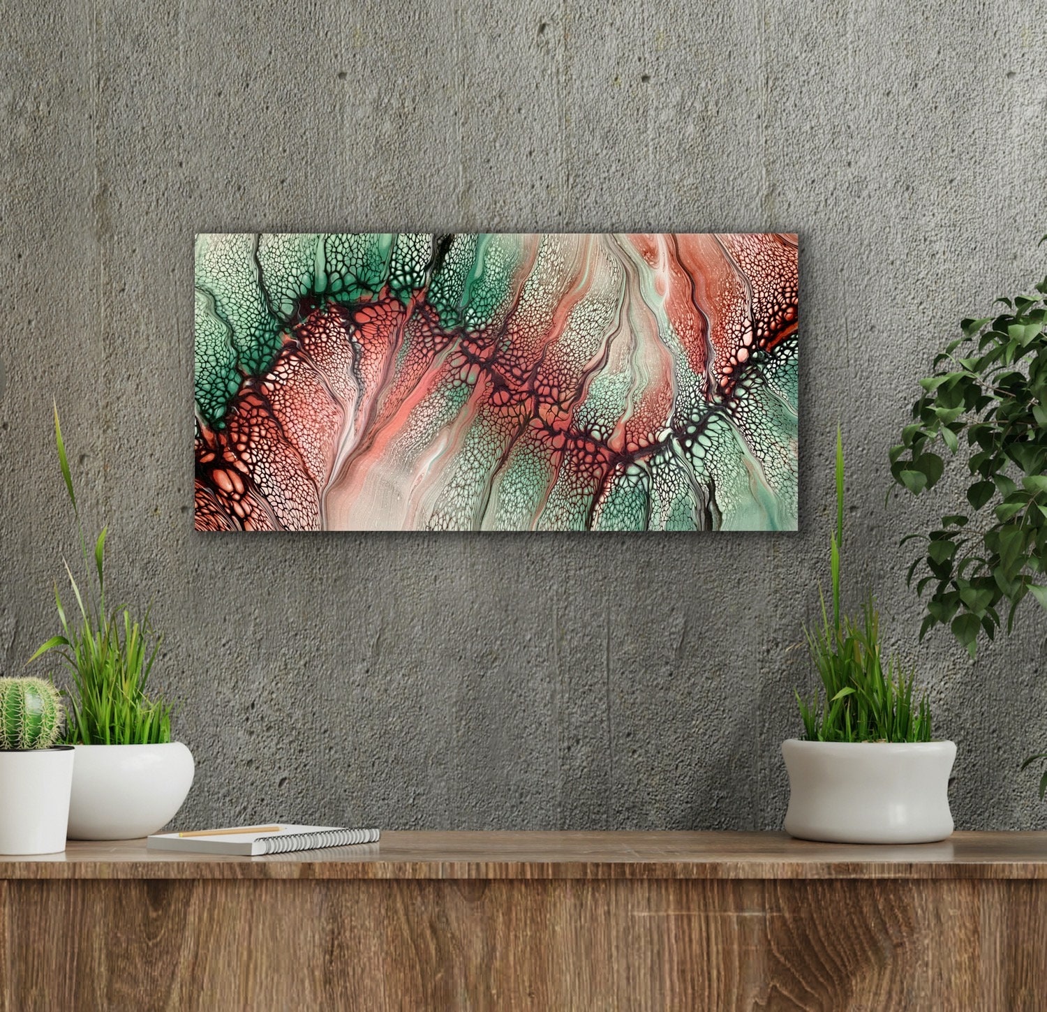 Stunning and Modern Merlot and Green Abstract Fluid Art Acrylic Pour ...