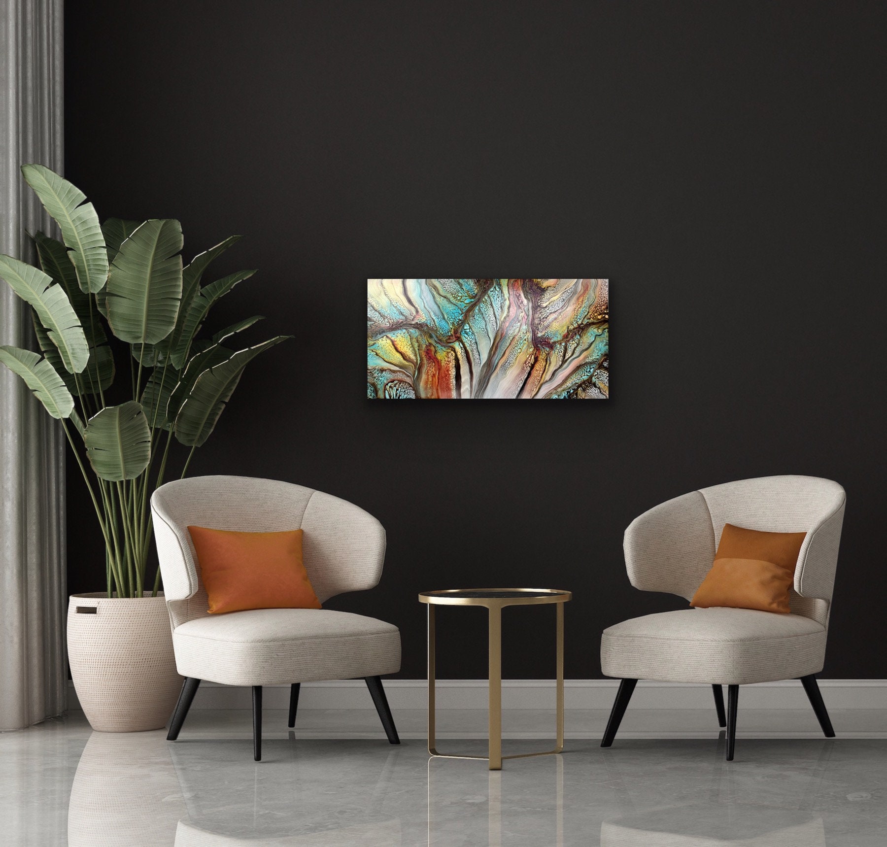 Merlot, Light Blue and Gold Landscape Canyon Inspired Abstract Fluid ...