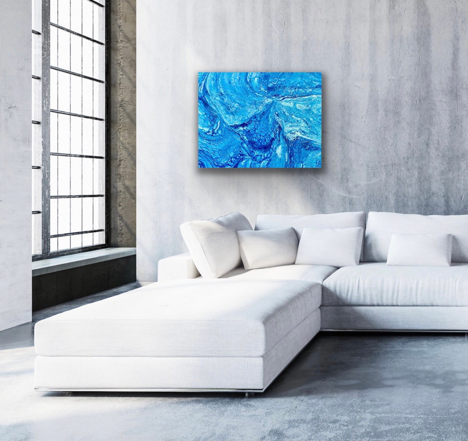 Ocean Inspired Blue and White Fluid Acrylic Abstract Art on - Etsy