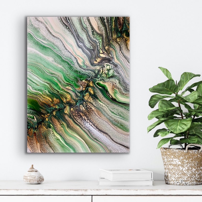Beautiful Shades of Green, Brown and Gold Abstract Fluid Art Acrylic ...