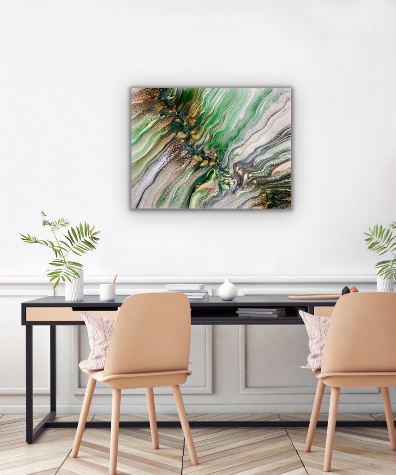 Beautiful Shades of Green, Brown and Gold Abstract Fluid Art Acrylic ...