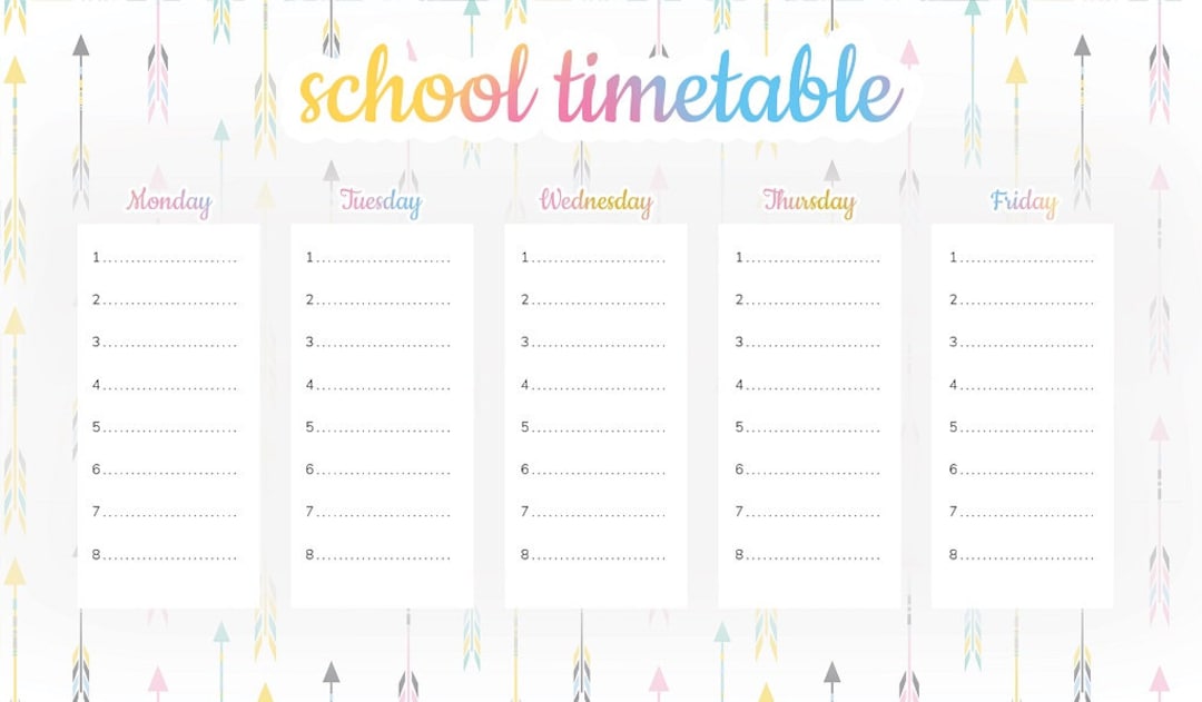 Rainbow Arrows School Timetable, Weekly Lesson Planner, Magnetic School ...