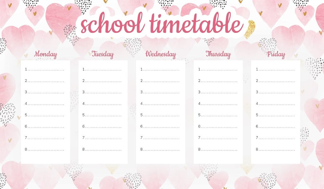 Pink Hearts School Timetable, Weekly Lesson Planner, Magnetic School ...