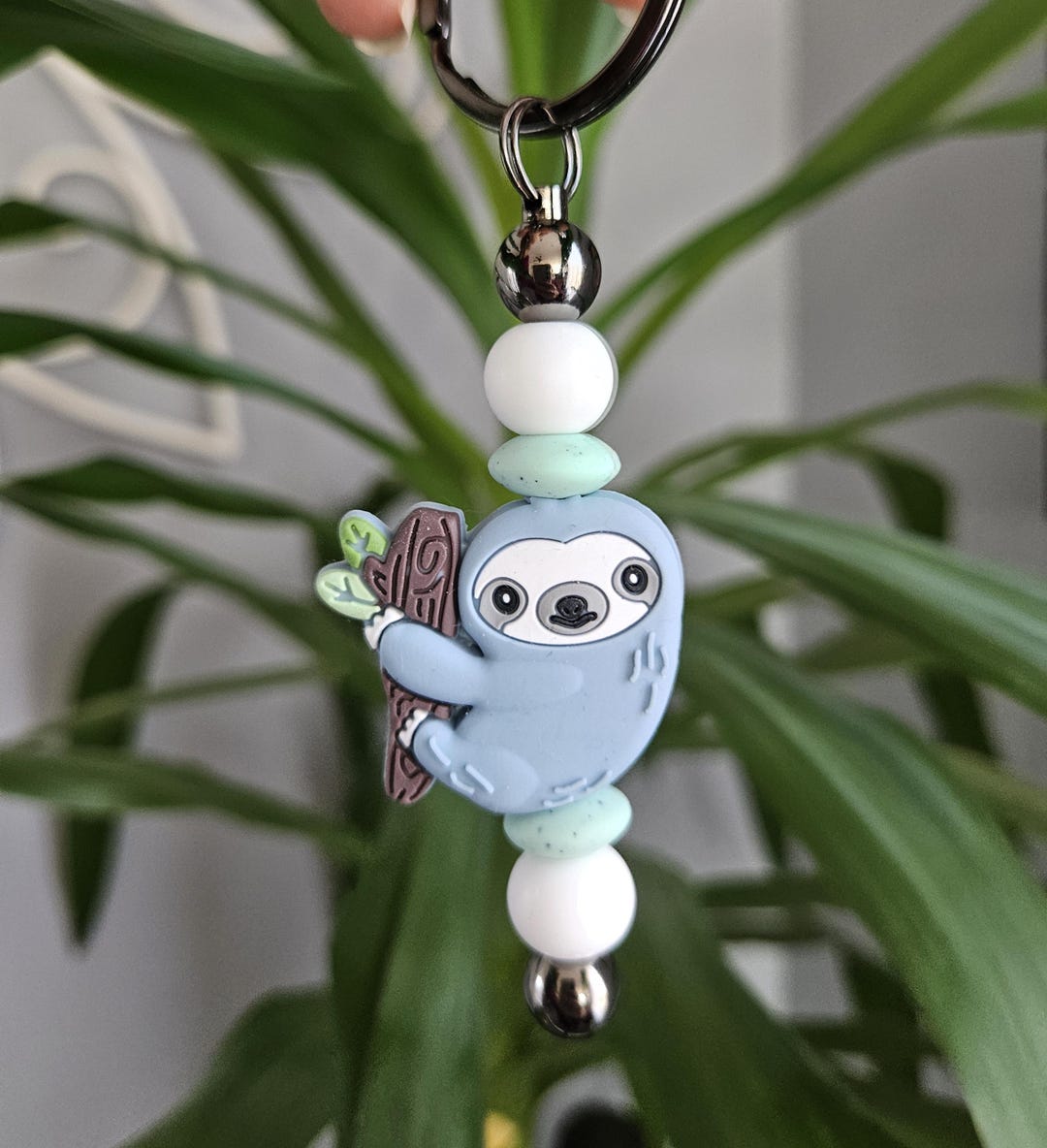 Silicone Bead Sloth Keychain, Sloth Keyring, Blue Jungle Sloth Bar ...