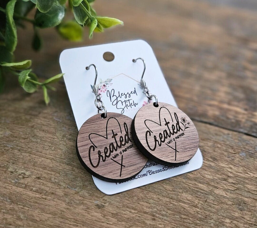 Created With A Purpose Earrings, Christian Cross Jewelry, Wood Faith ...