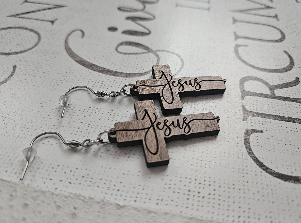 Cross Earrings, Christian Cross Jewelry, Wood Faith Dangle, Jesus ...