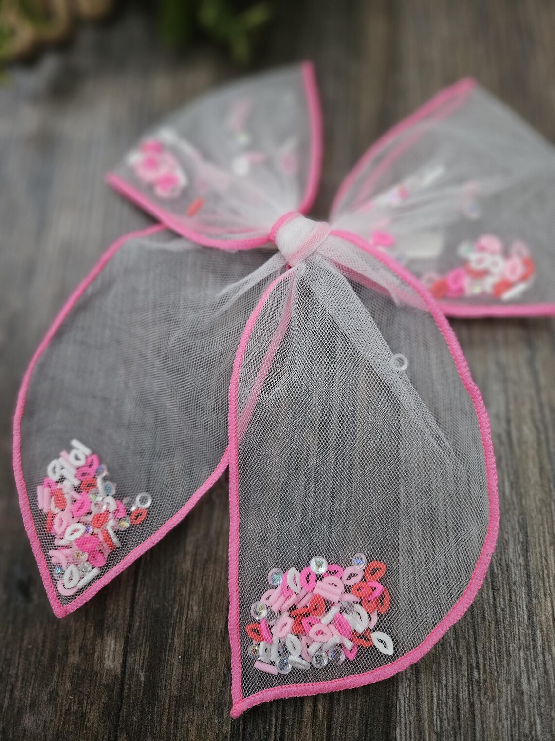 Valentine's Day Hairbow, Pink Mesh Bow, Kiss Lips Bow, Be Mine Bows ...