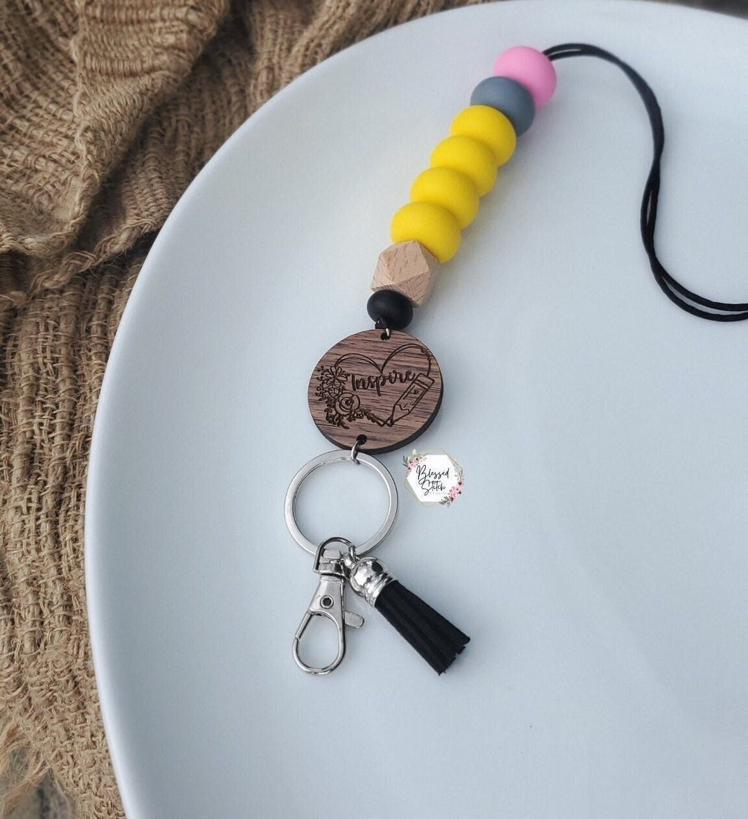 Pencil Teacher Lanyard, Beaded Lanyard for Keys or ID Badge, Teacher ...