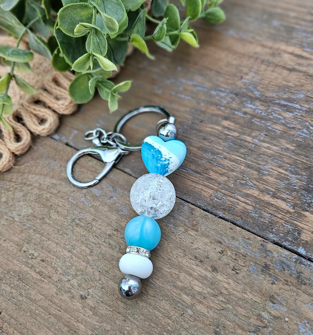 Silicone Bead Beach Wave Keychain, Beach Keyring, Blue Ocean Bar ...