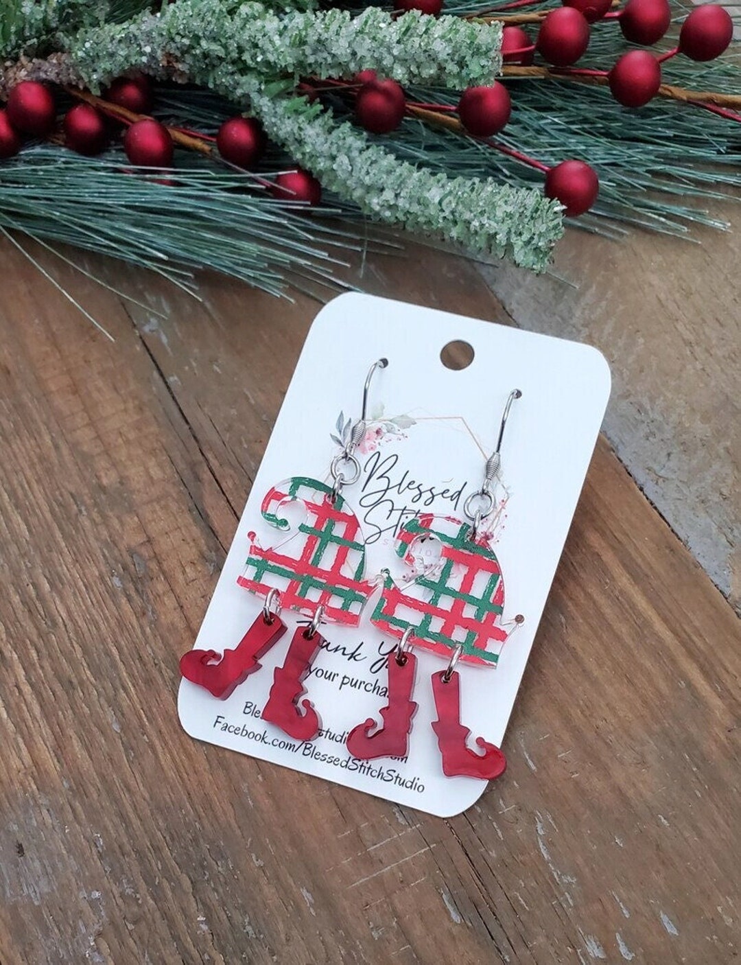 Christmas Elf Earrings, Santa's Helper Earrings, Red Green Elf Dangle ...