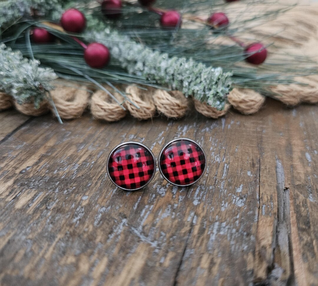 Christmas Plaid Oval Earrings