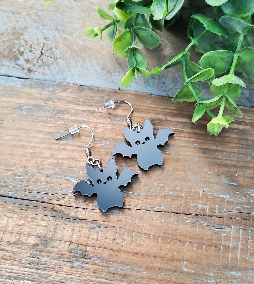 Halloween Bat Earrings, Spooky Dangle, Black Acrylic Halloween Earrings ...