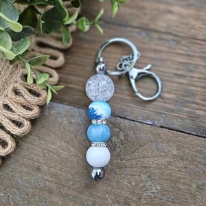 Silicone Bead Beach Wave Keychain, Beach Keyring, Blue Ocean Bar ...