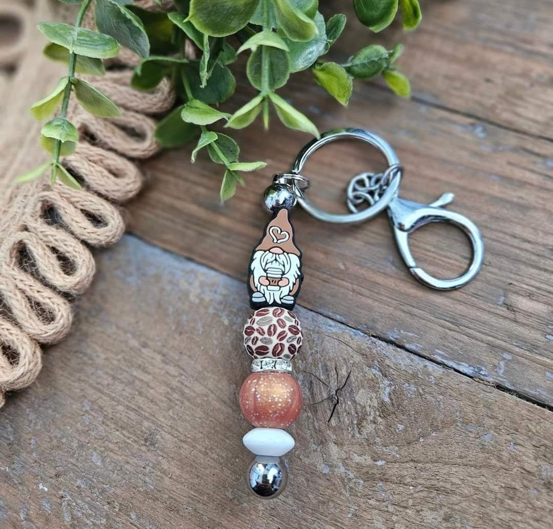 Silicone Bead Coffee Keychain, Gnome Keyring, Coffee Gnome Bar Keychain ...