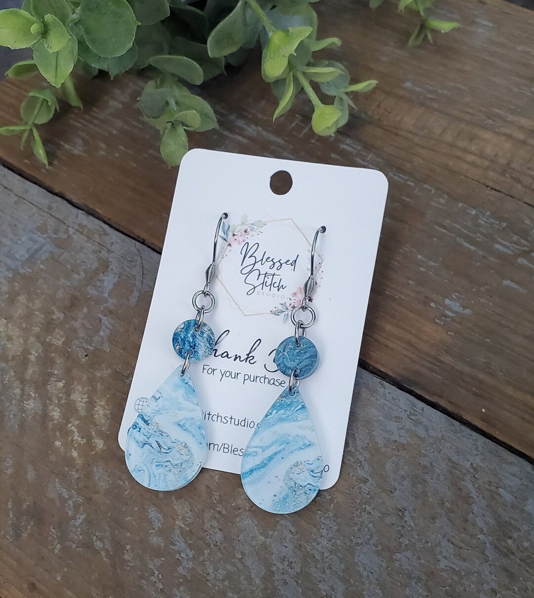 Blue Marbled Teardrop Earrings, Ocean Wave Earrings, Tropical Beach ...