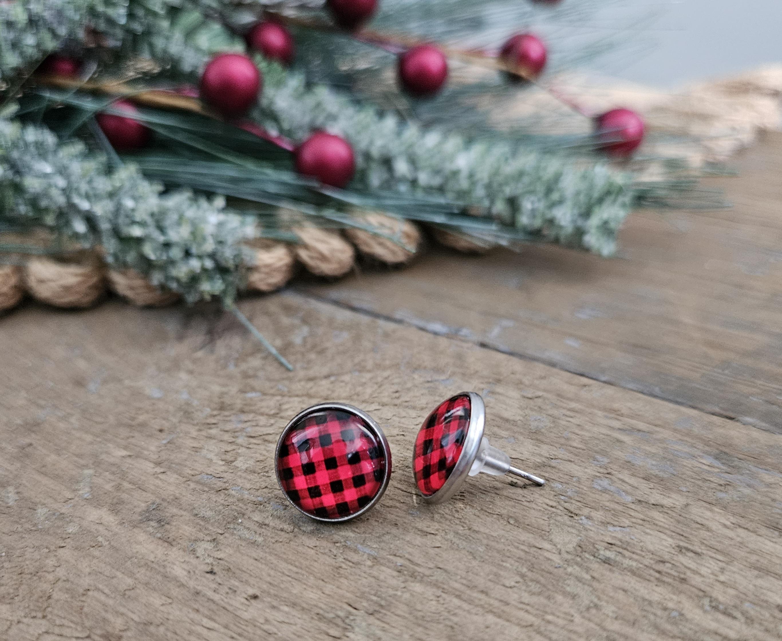 Christmas Plaid Oval Earrings