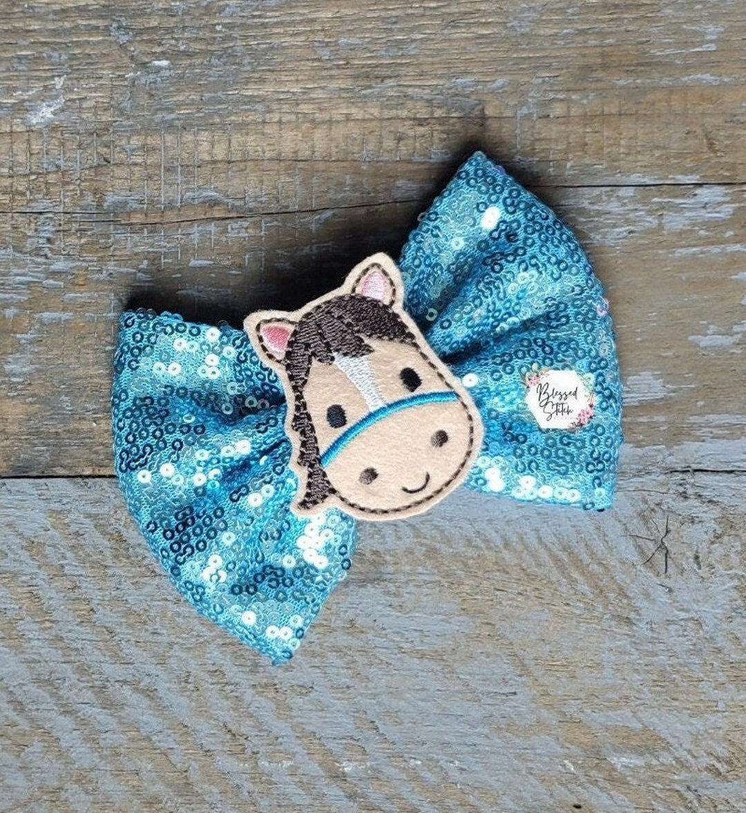Horse Hair Bow, Farm Theme Birthday, Blue Sequin Hair Bow, Toddler Baby ...