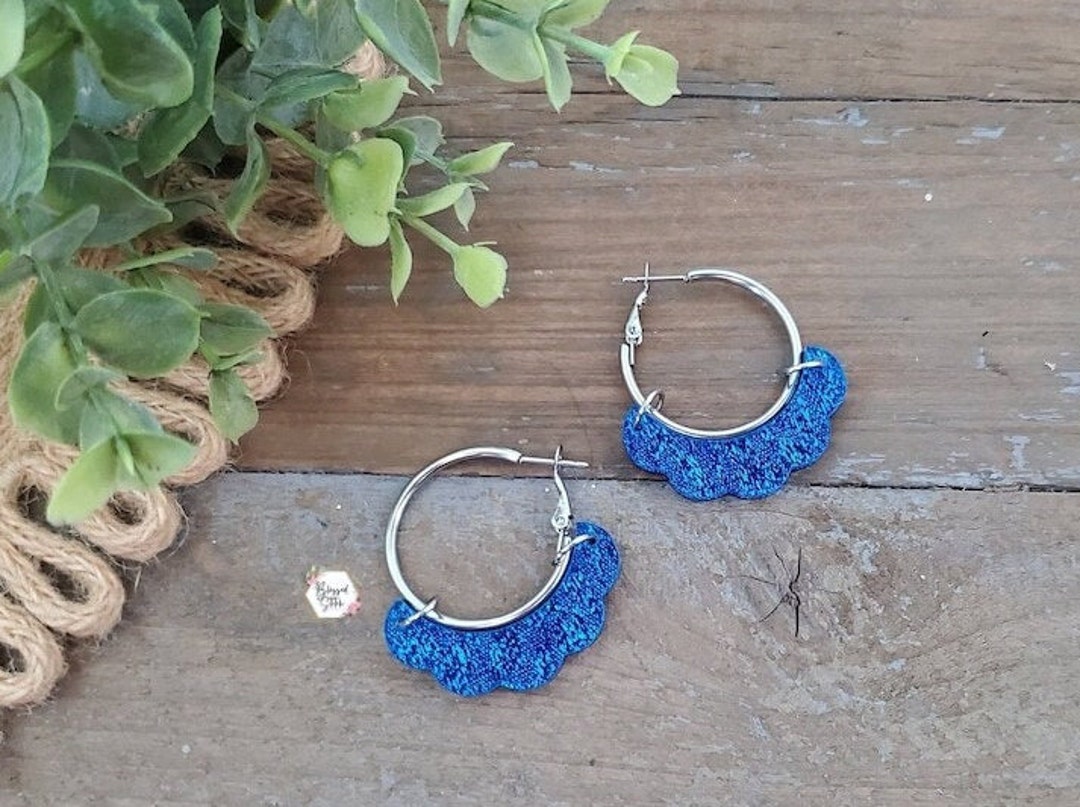 Blue Hoop Earrings, Glitter Blue Interchangable Earring, Patriotic Blue ...