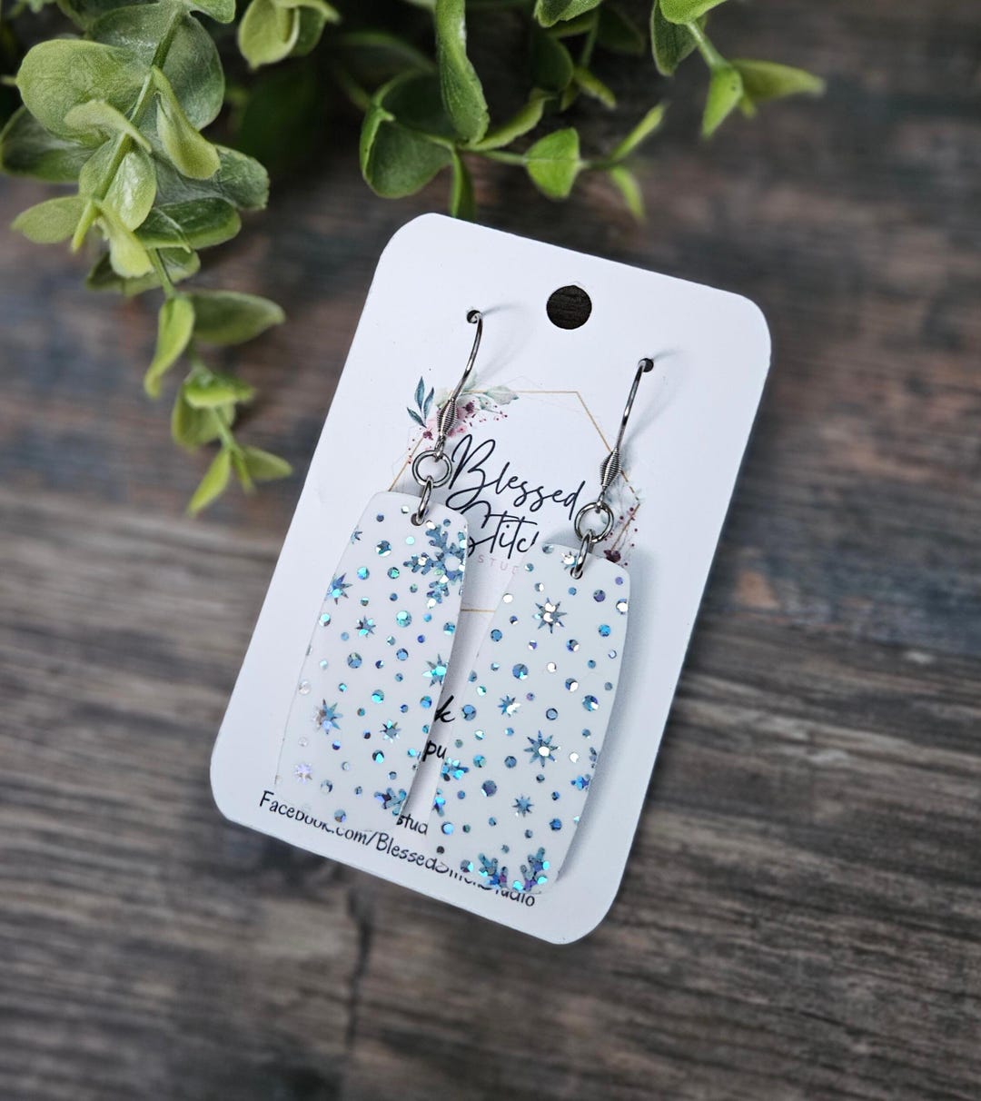 Snowflake Earring, Winter Snowflake Dangle, Iridescent Glitter Heart ...