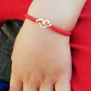 14k Gold Red String Baby Bracelet, Gold Heart Baby Shower Gift, Toddler ...