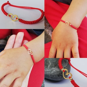 14k Gold Red String Baby Bracelet, Gold Heart Baby Shower Gift, Toddler ...