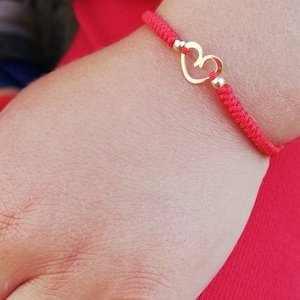 14k Gold Red String Baby Bracelet, Gold Heart Baby Shower Gift, Toddler ...