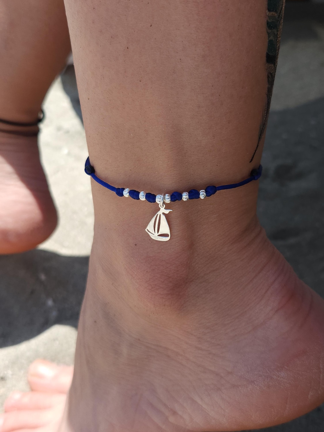 Silver Boat Anklet Bracelet for Her – Adjustable String Ankle Jewelry ...