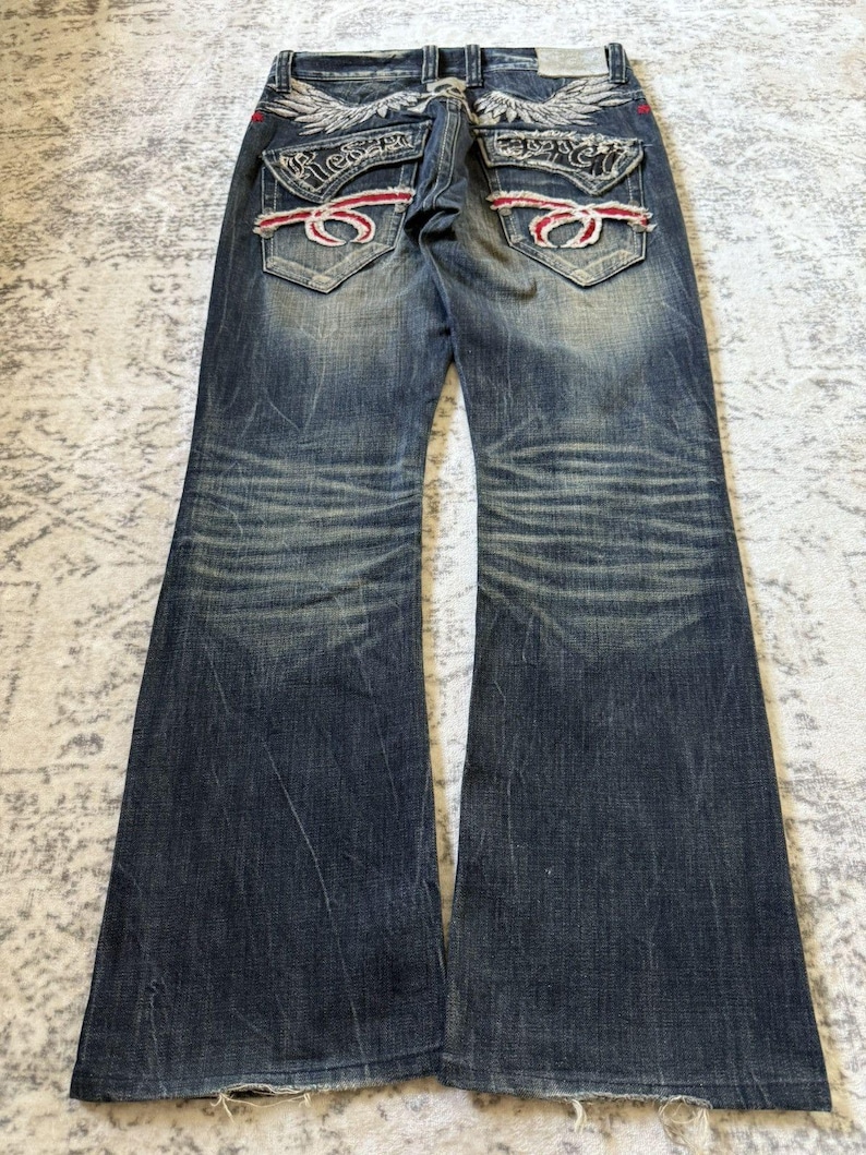 Y2k Vintage Red Pepper Japan Flare Jeans : W30x31 Embroidered Gothic Skull Wings Denim - Etsy ...