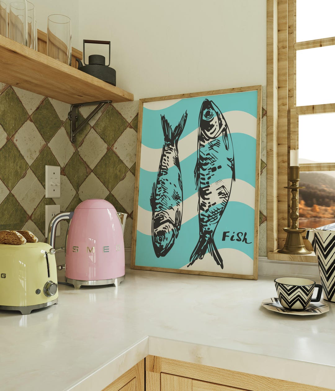 Vintage Fish Wall Art | Nautical Kitchen Decor | Coastal Sea Life Print ...