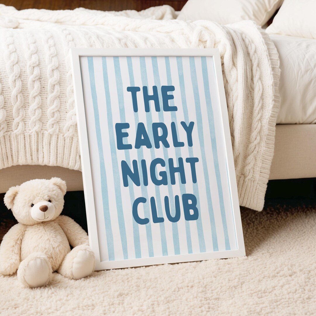 The Early Night Club Print | Funny Introvert Wall Art | Minimal Blue ...