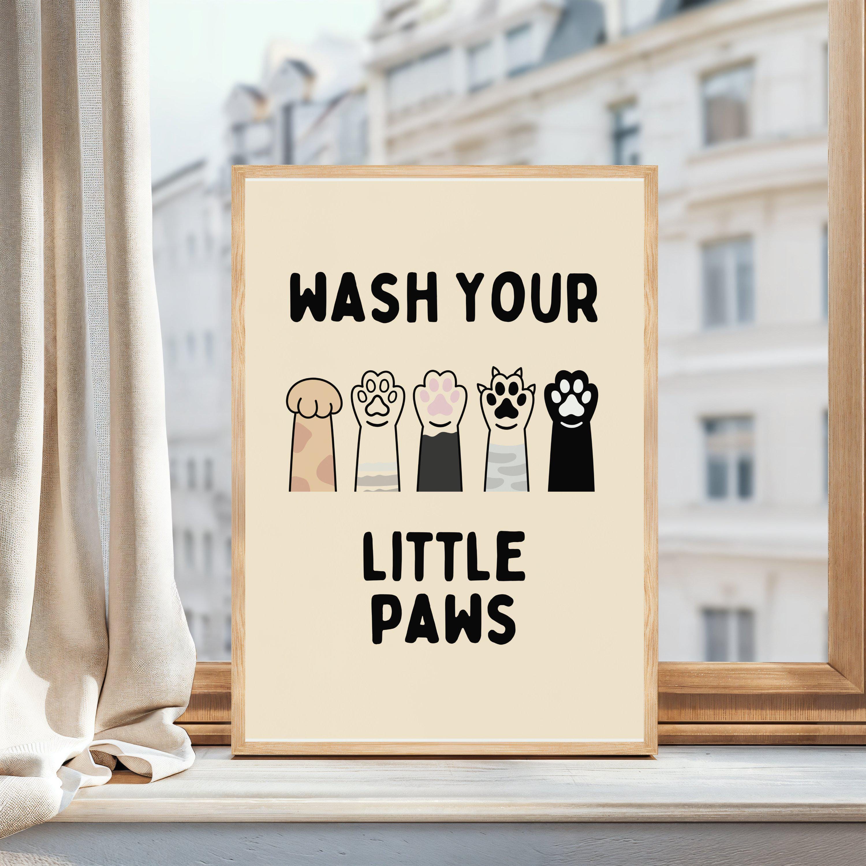 Wash Your Little Paws Print | Cute Cat Paw Bathroom Wall Art | Funny ...