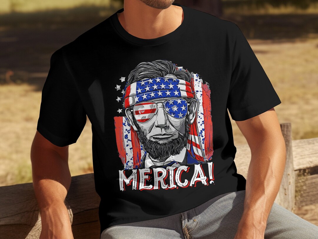 Patriotic Abraham Lincoln T-shirt, American Flag Bandana T-shirt, 4th ...