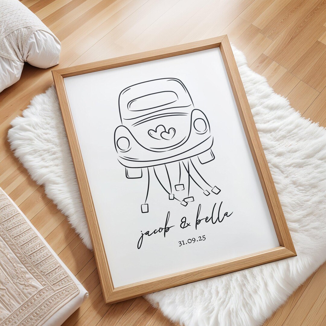 Custom Wedding Car Couple Print | Personalised Just Married Poster ...