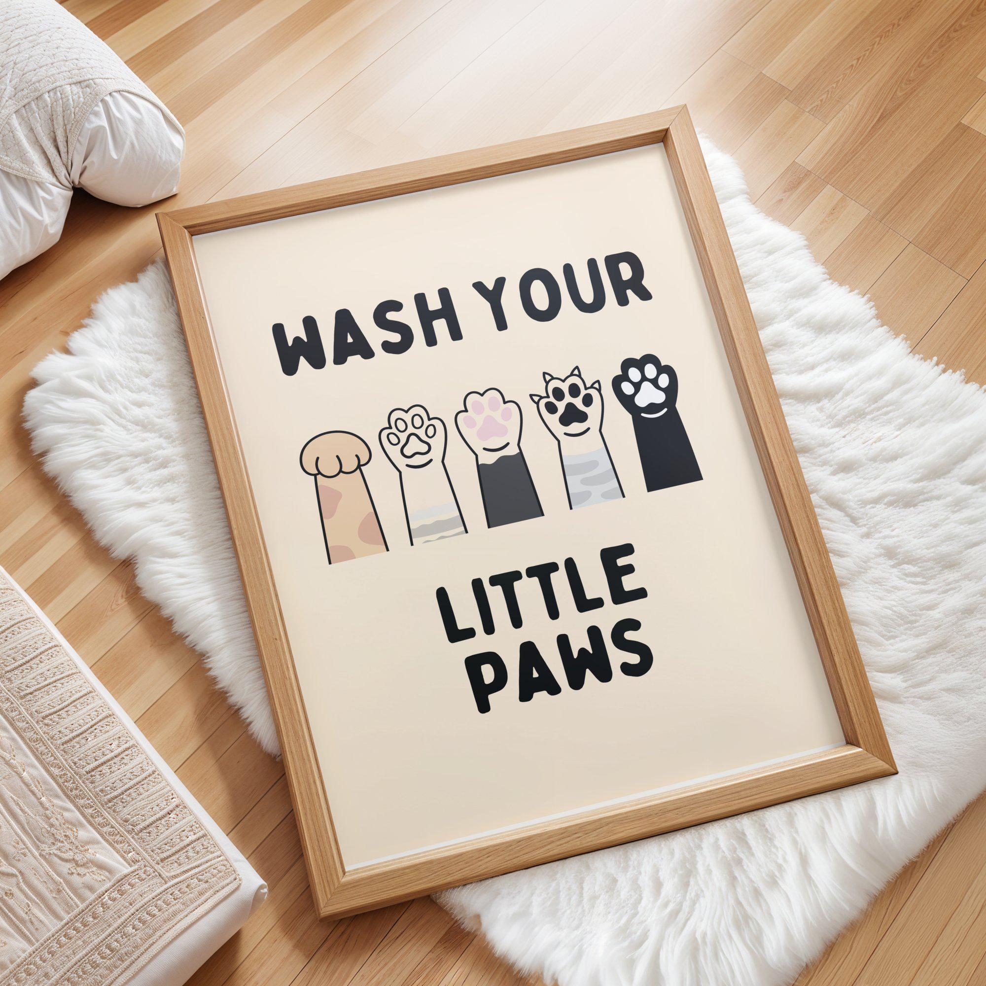 Wash Your Little Paws Print | Cute Cat Paw Bathroom Wall Art | Funny ...