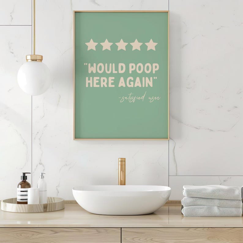 5 Star Would Poop Here Again Wall Art | Funny Bathroom Review Poster ...