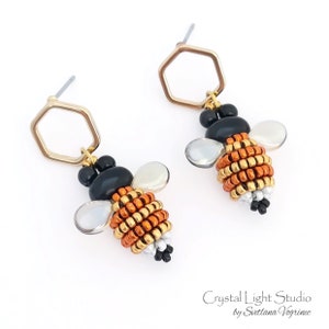 Bee Seed Bead Earrings Beading Pattern, Beaded Bumble Bee Tutorial, DIY Handmade Jewelry, Easy ...