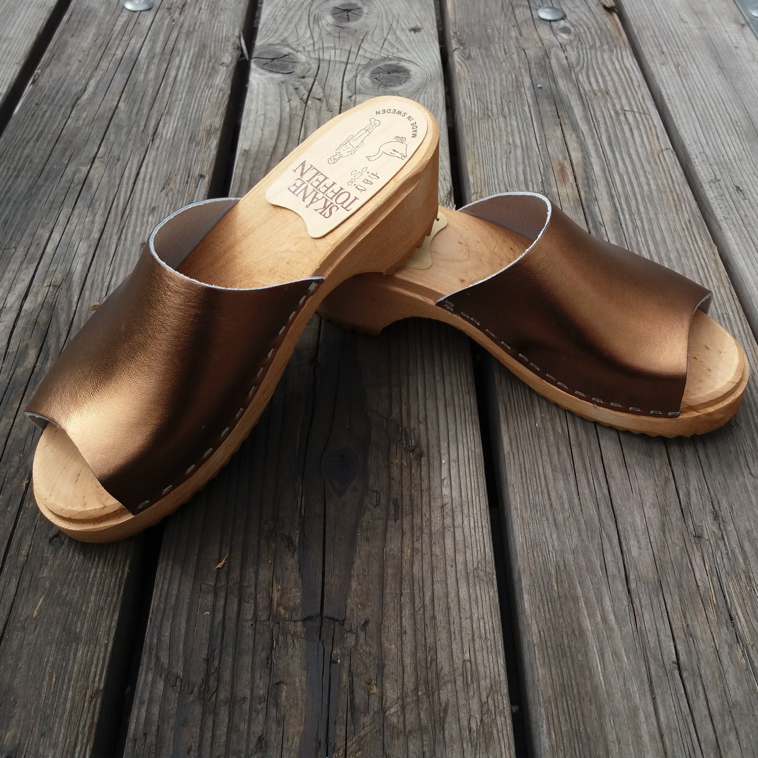 Slip-in Open Toe Metallic Clogs - Etsy