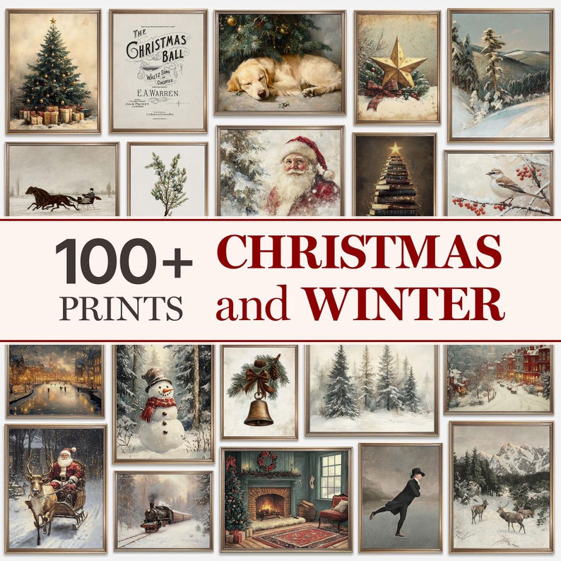 Christmas Winter Wall Art Bundle 100+ Prints, Farmhouse Holiday Decor ...