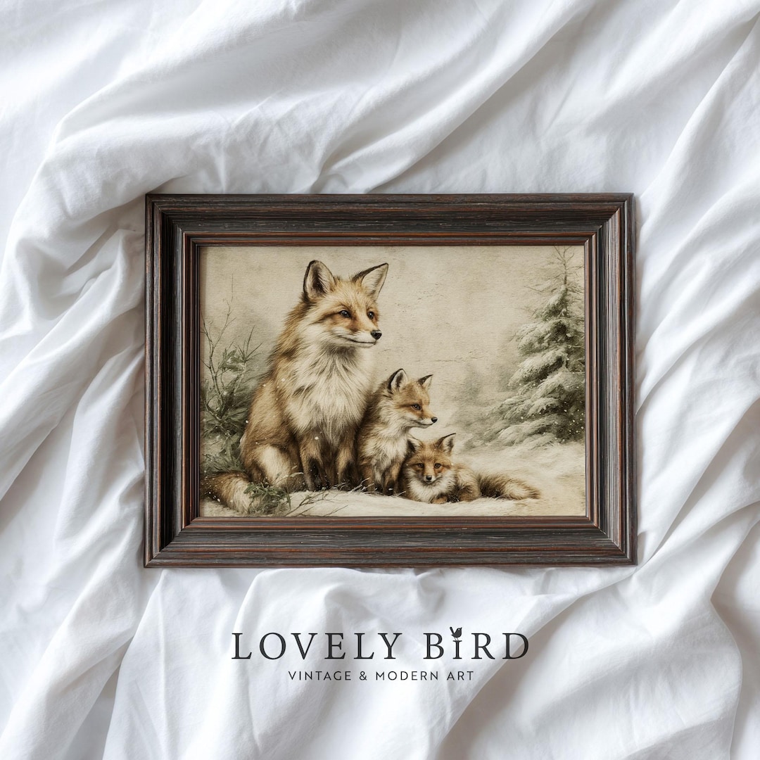Fox Family Winter Nursery Art Print, Cozy Woodland Christmas Wall Decor ...
