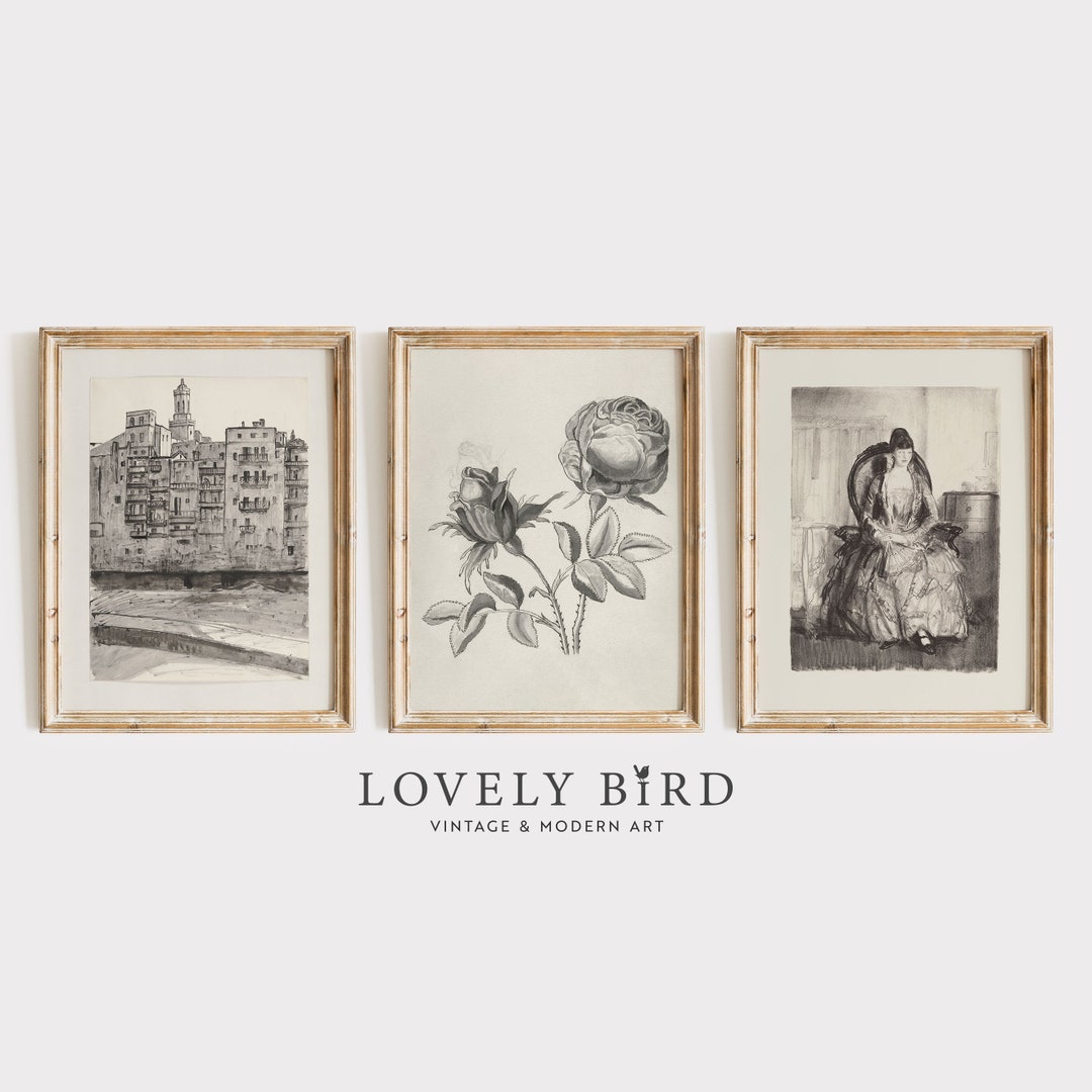 Neutral Drawing Wall Art Set, Vintage Sketch Gallery Collage DIGITAL ...