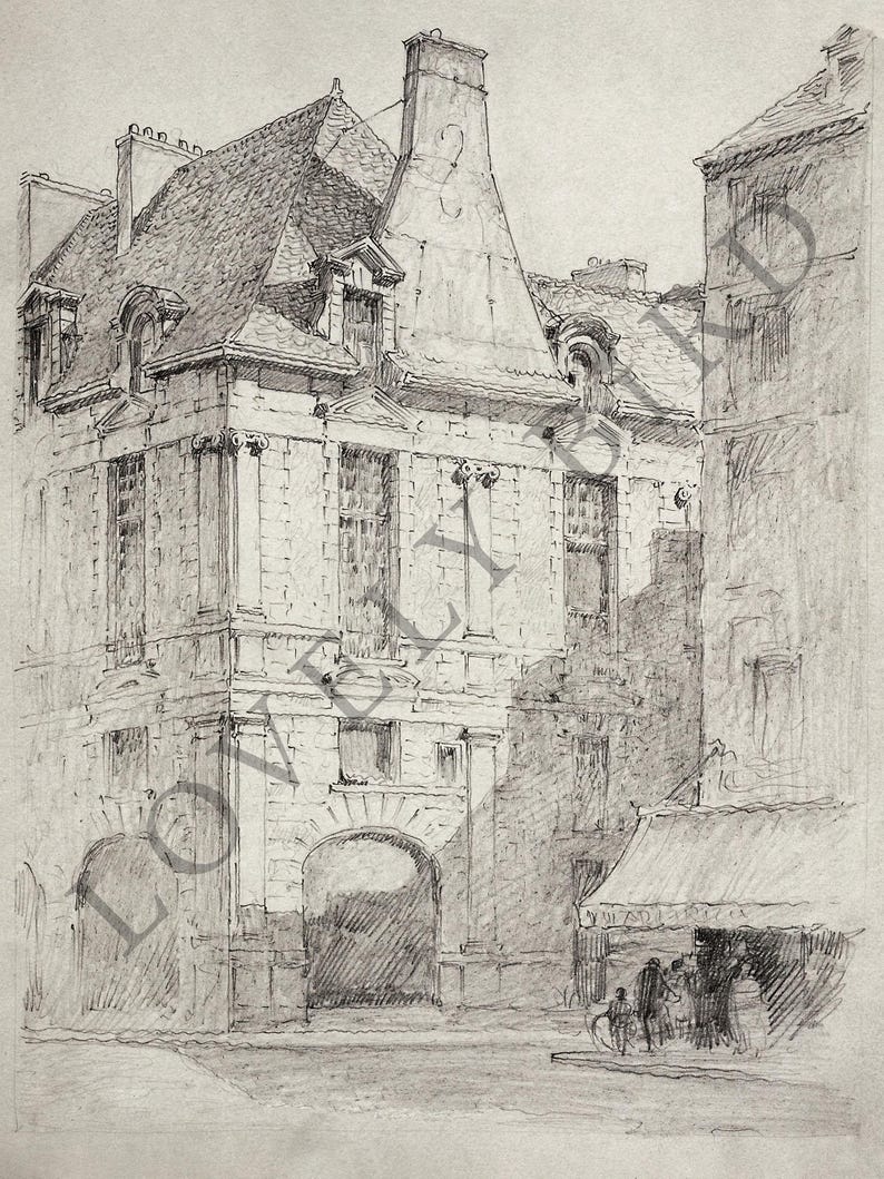 Impresión artística de boceto de paisaje urbano de París: Decoración de ...