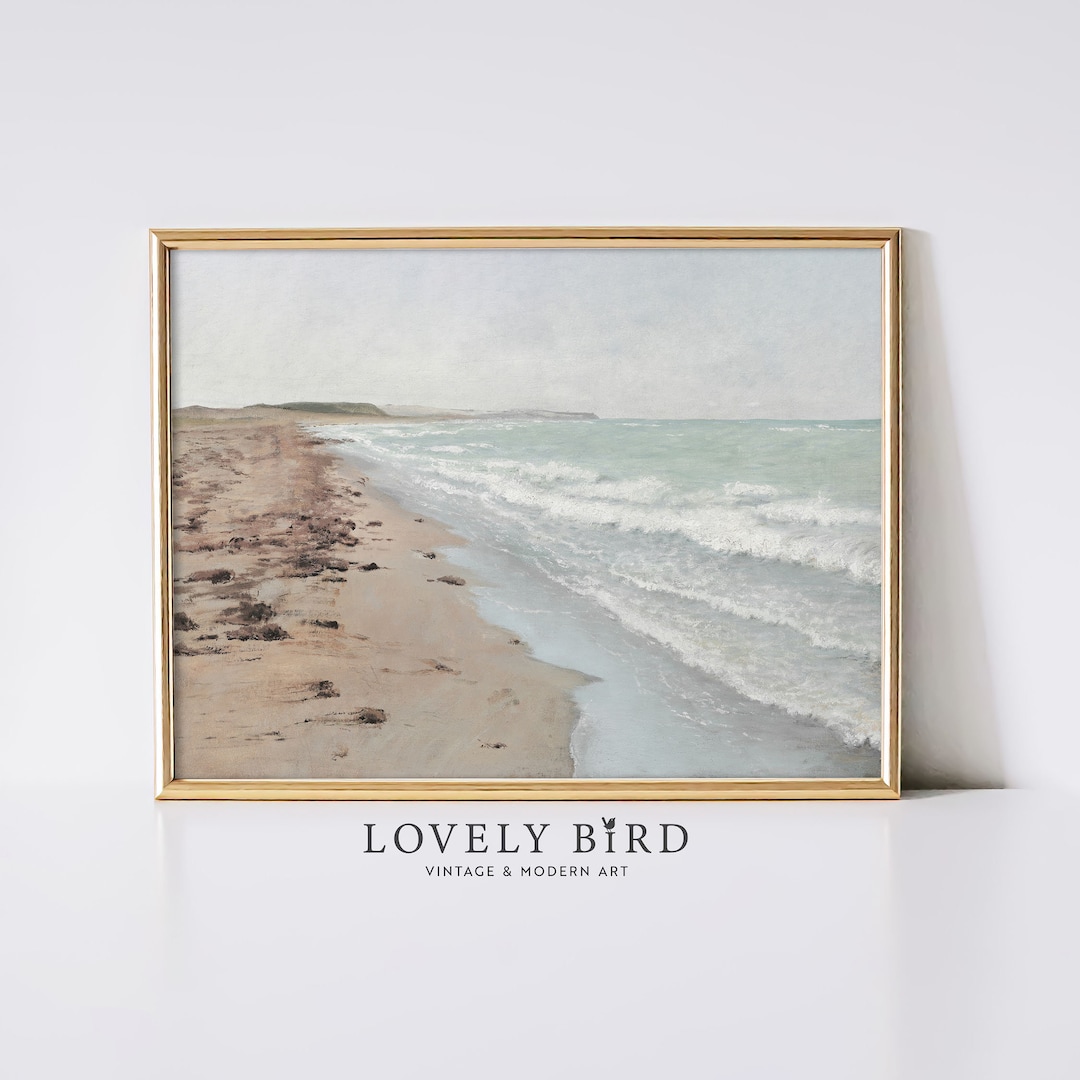 Muted Beach House Painting PRINTABLE, Neutral Tones Seascape Digital ...