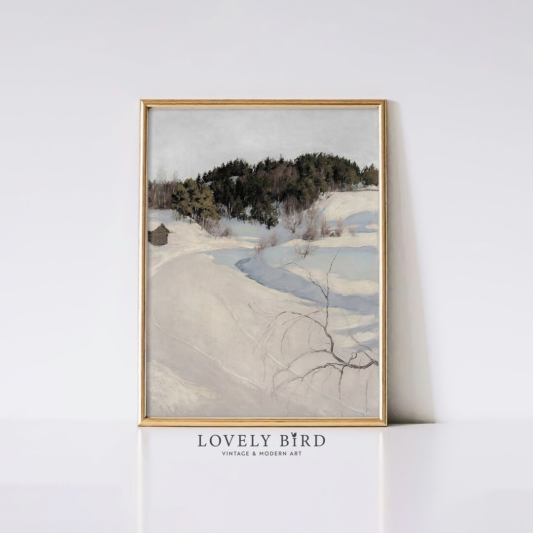 Muted Winter Forest Landscape Painting, Vintage Christmas Art Print ...