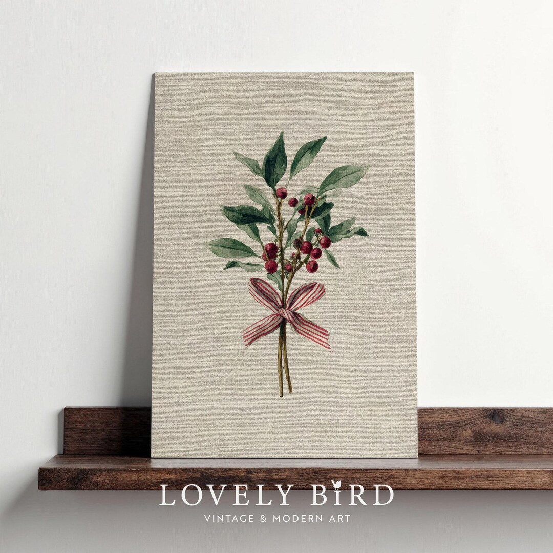 Modern Farmhouse Berry Branch Print, Red Winter Botanical Wall Decor ...