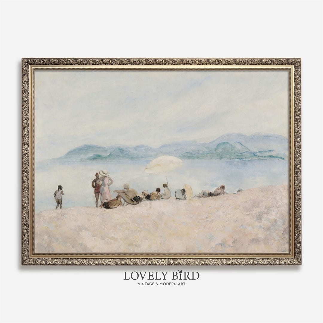 Soft Pastel Beach House Painting, Abstract Ocean Art DIGITAL Download ...