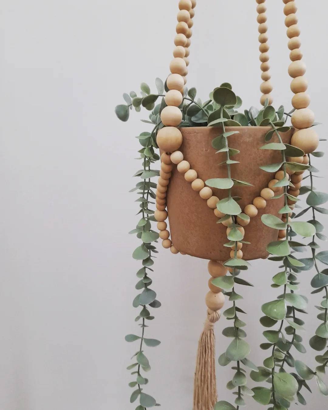 Wood Bead Plant Hanger Natural Wooden Bead Macrame Plant Hanger - Etsy